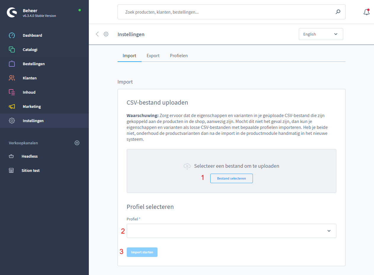Producten importeren/exporteren – Sition